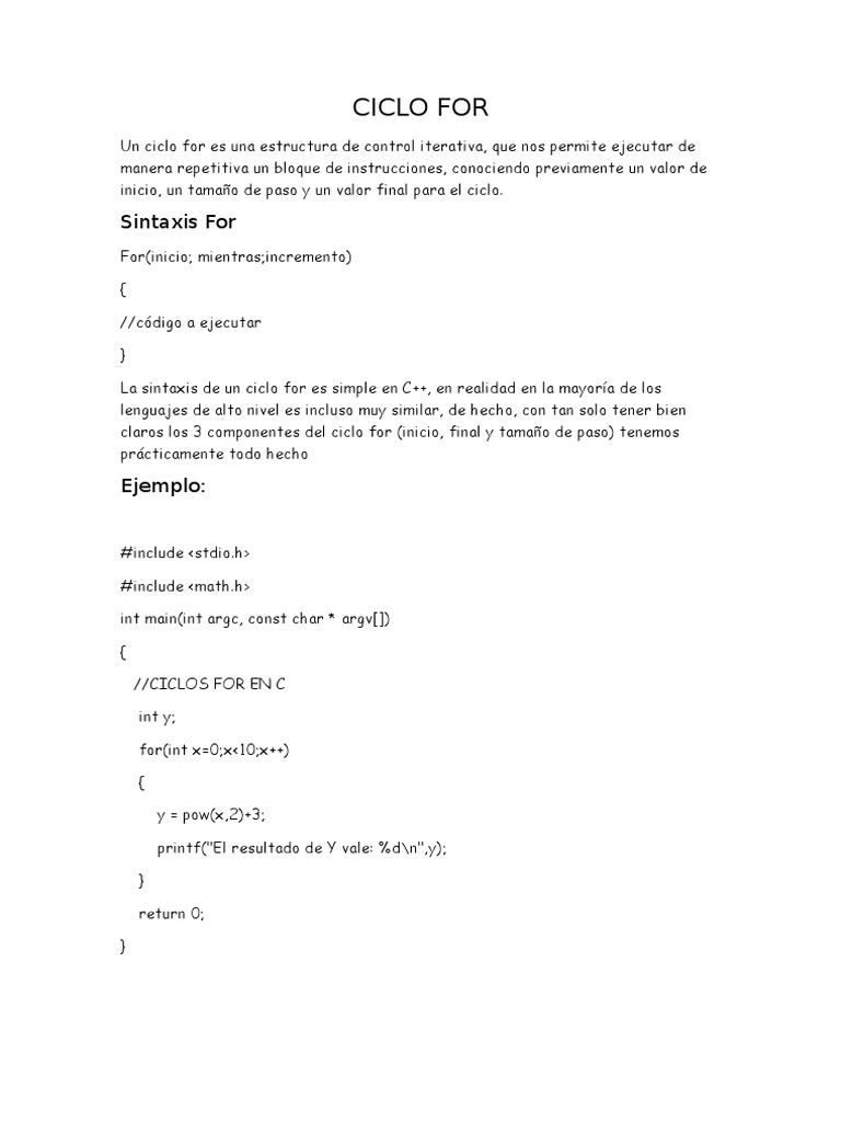 Ciclo For | PDF | C ++ | Paradigmas de programación