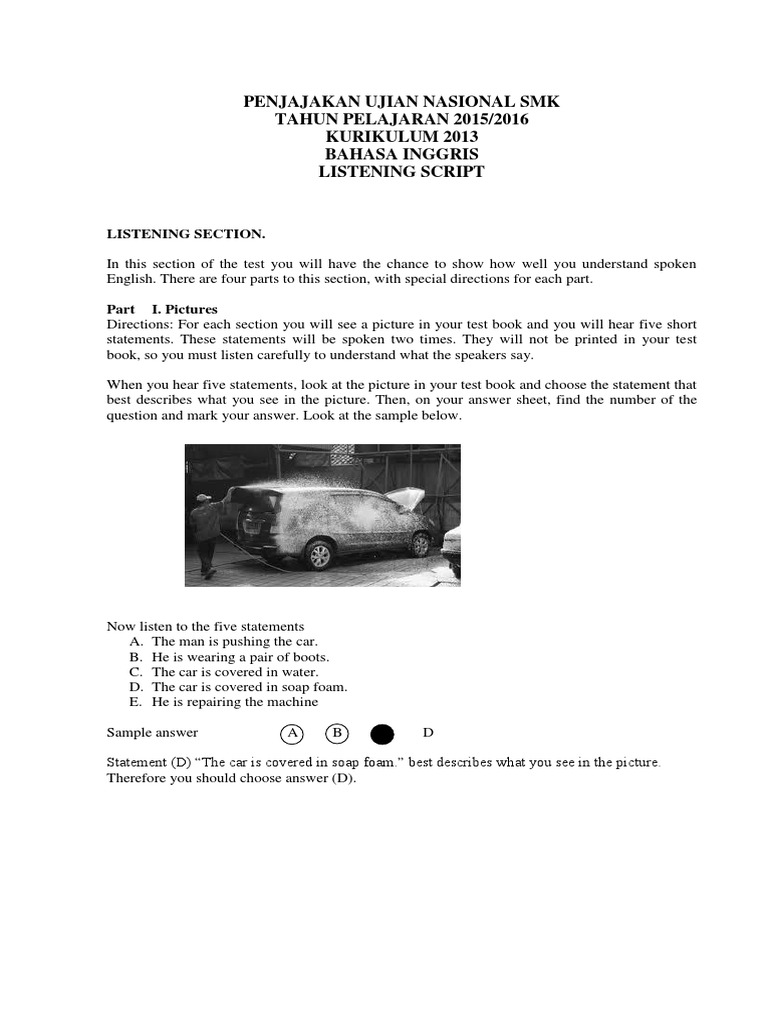 Penjajakan Ujian Nasional SMK TAHUN PELAJARAN 2015/2016 Kurikulum 2013 Bahasa Inggris Listening ...