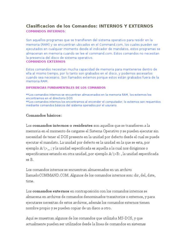 Comandos Internos y Externos de MS-DOS | PDF | Dos | Archivo de computadora