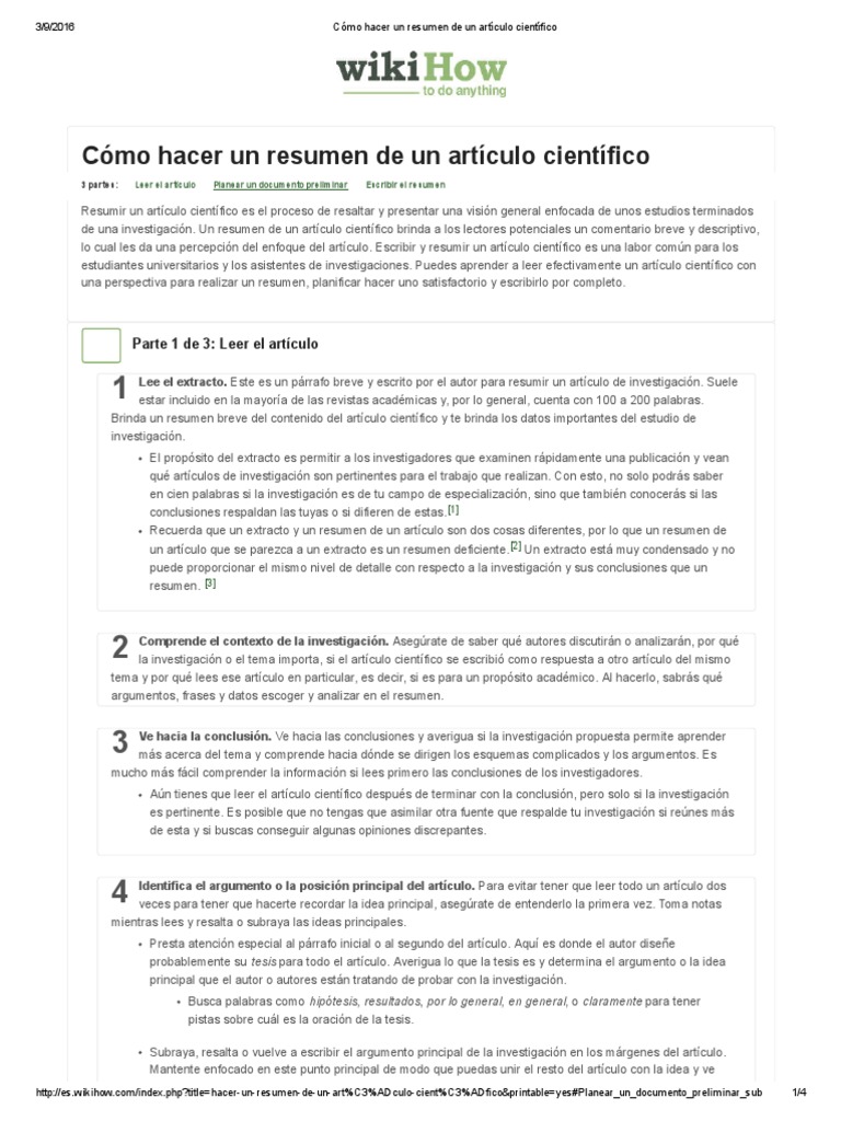 Cómo Hacer Un Resumen de Un Artículo Científico | Verdad | Epistemología Cómo Hacer Un Resumen de Un Artículo Científico | Verdad | Epistemología