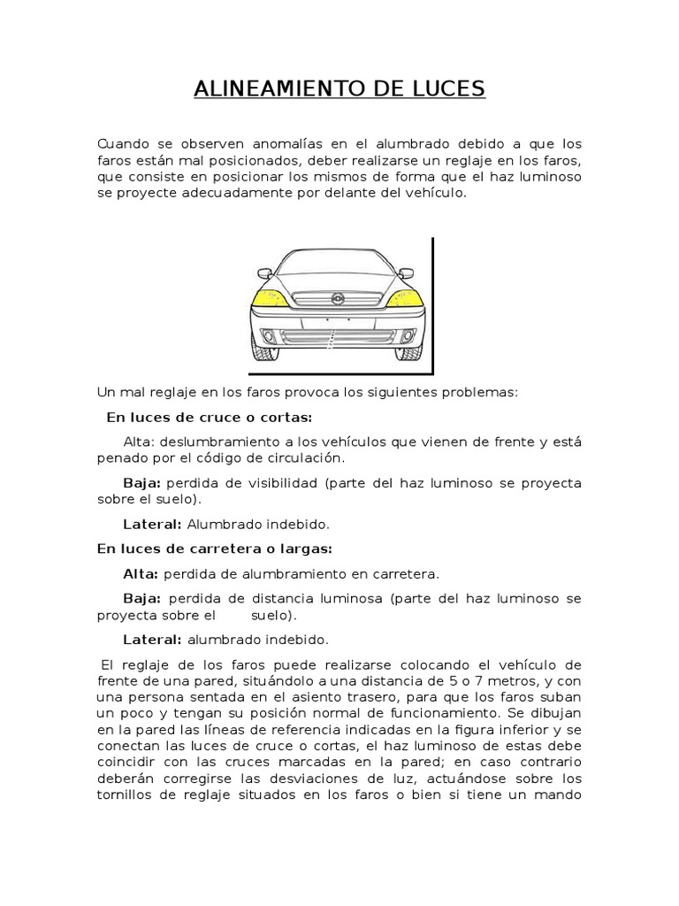 Alineación Correcta de Luces de Auto | PDF | Faro | Ligero