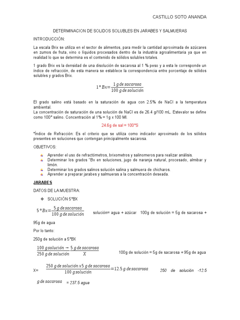 Determinacion de Solidos Solubles en Jarabes y Salmueras | PDF ...