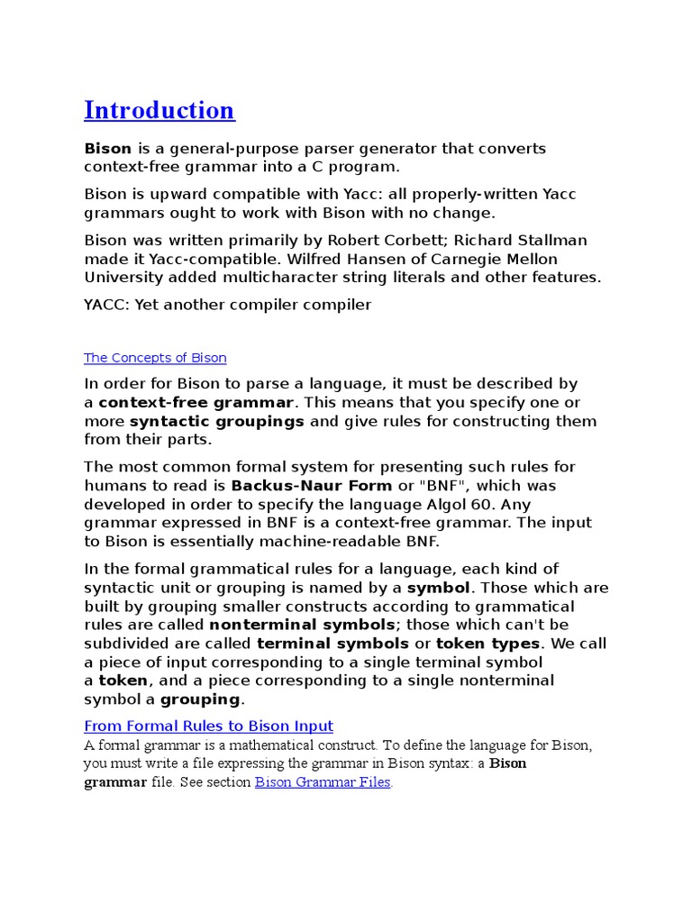 Bison Is A General-Purpose Parser Generator That Converts: The Concepts of Bison | PDF | C ...