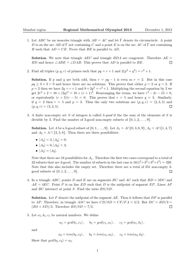 Test Papert With Solutions To Rmo 2013 Mumbai Region | PDF | Triangle ...