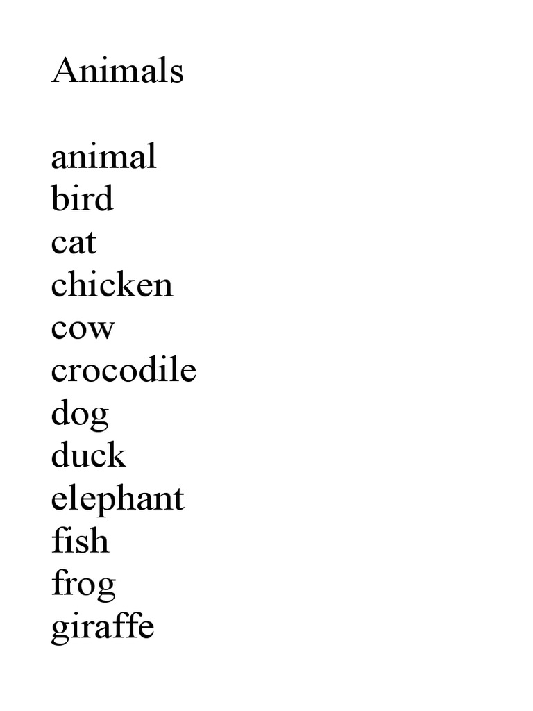 Animals Animal Bird Cat Chicken Cow Crocodile Dog Duck Elephant Fish ...