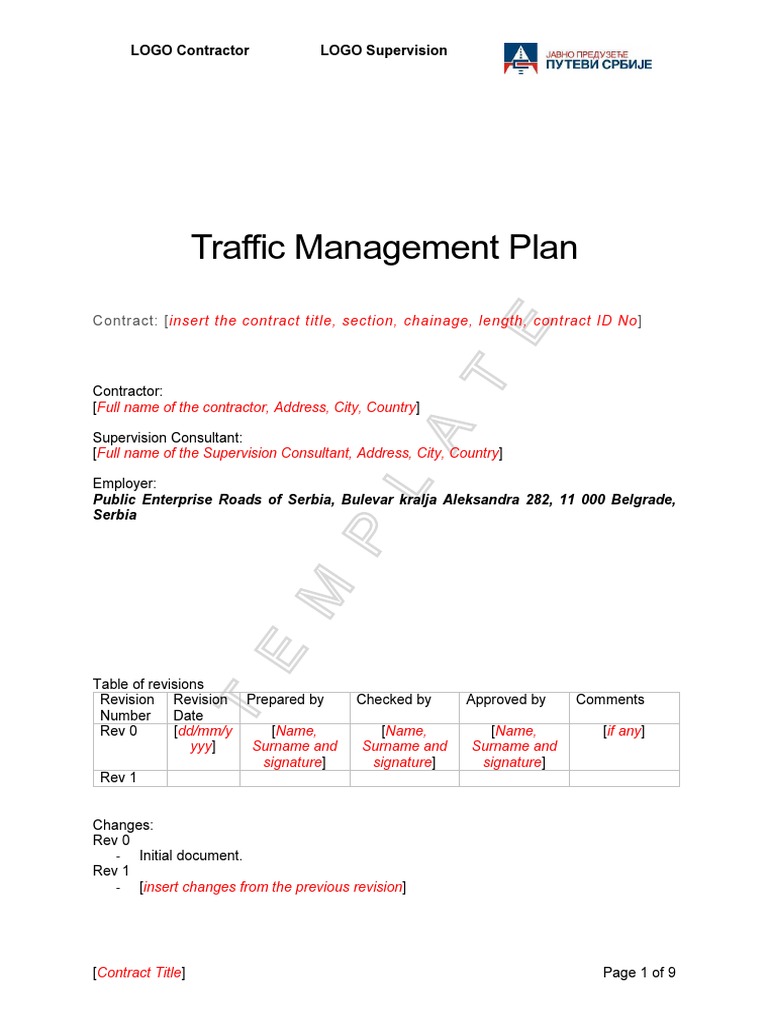 2015-07-30 Traffic Management Plan Template PDF | PDF | Traffic | Road