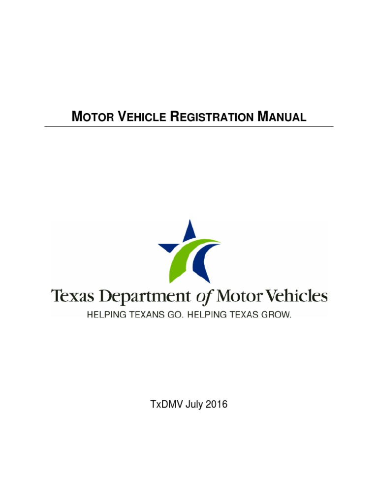 Texas Motor Vehicle Registration Guide | PDF | Vehicle Registration ...