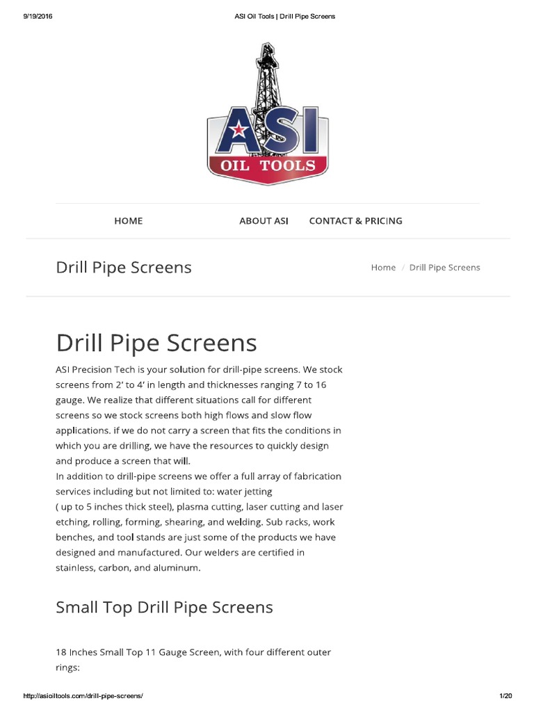 ASI Oil Tools - Drill Pipe Screens | PDF | Fuel Production | Petroleum