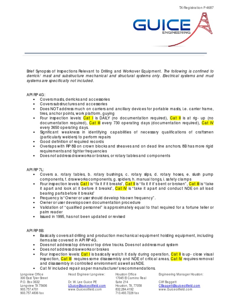 API Inspection Document Synopsis | PDF | Science | Engineering