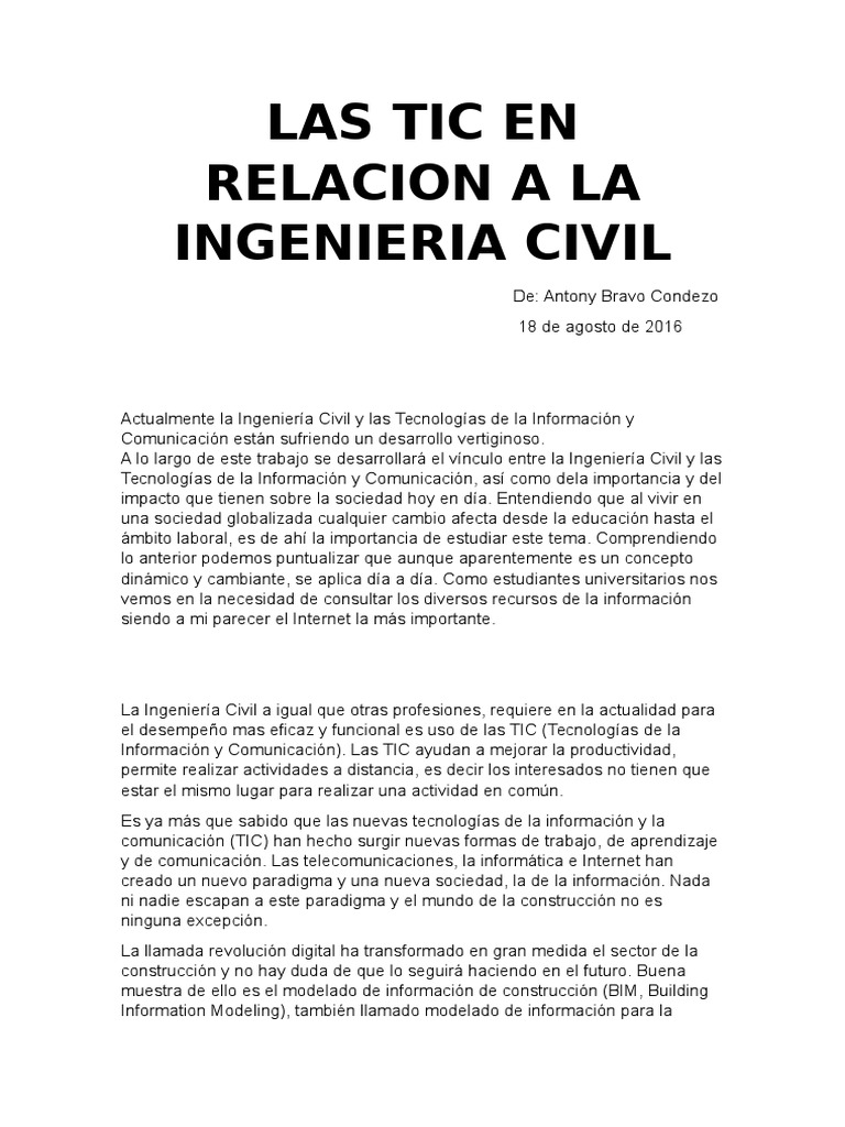 Las Tic en Relacion A La Ingenieria Civil | PDF | Tecnología de ...