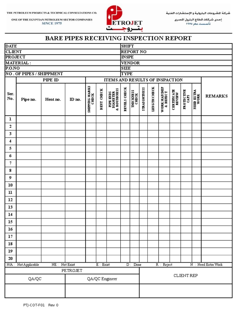 Bare Pipes Receiving Inspection Report | PDF