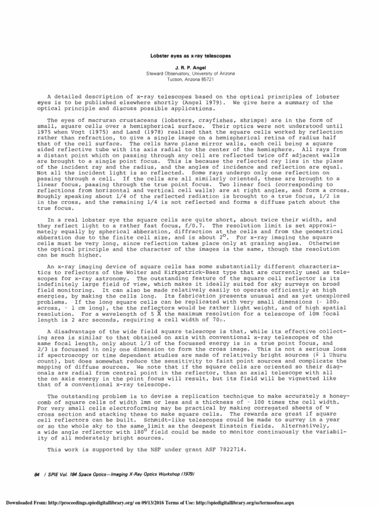 Lobster Eyes As X Ray Telescopes Pdf Angular Resolution Reflection Physics
