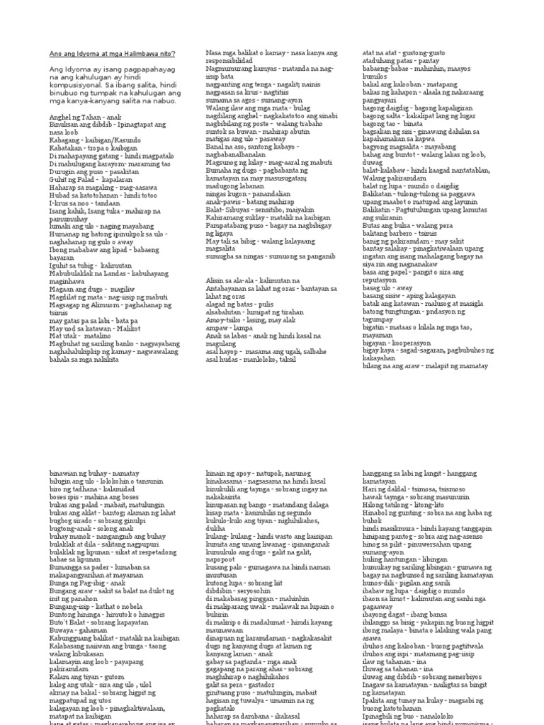 Ano Ang Idyoma at Mga Halimbawa Nito | PDF