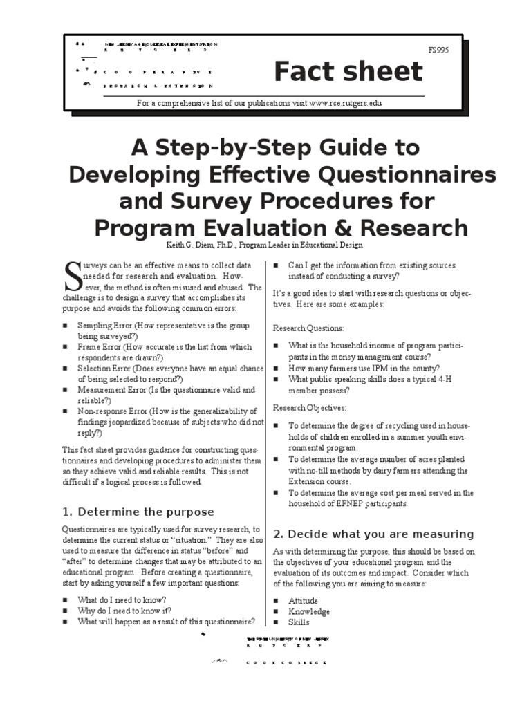 A Step by Step Guide To Developing Effective Questionnaires | PDF