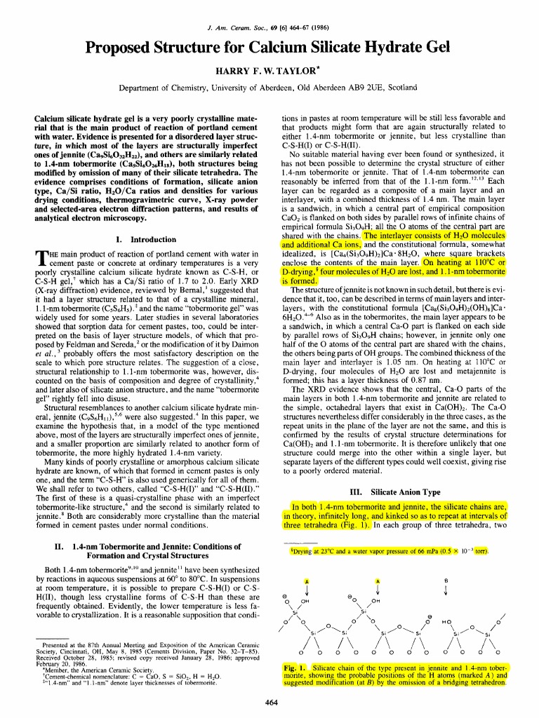 Proposed Structure for Calcium Silicate Hydrate Gel: A Disordered Layer ...