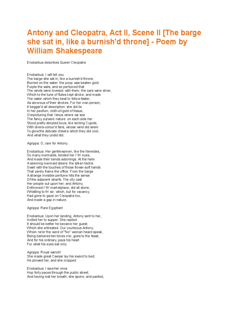 Antony and Cleopatra, Act II, Scene II (The Barge She Sat In, Like A ...