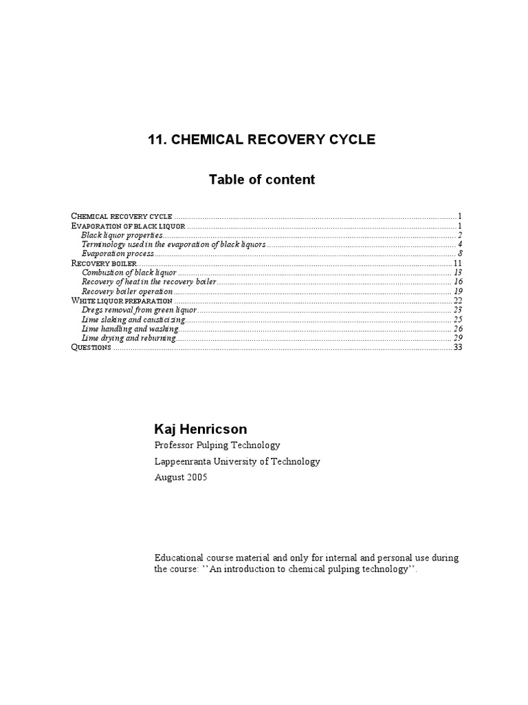 11 Chemical Recovery Cycle PDF | PDF | Boiler | Steam