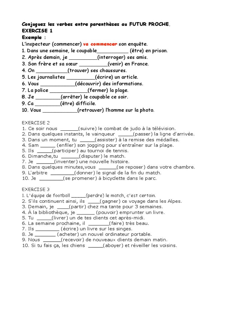 Exercices de conjugaison au futur proche | PDF | Arts du langage et ...