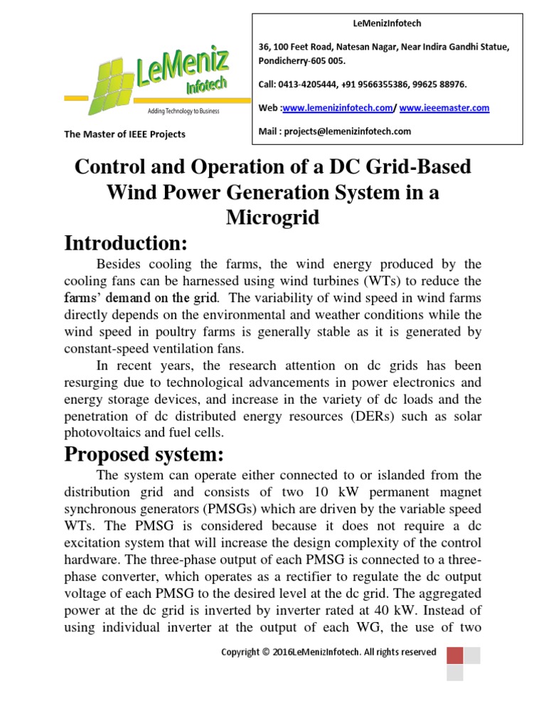 Control and Operation of A DC Grid-Based Wind Power Generation System in A Microgrid PDF | PDF ...