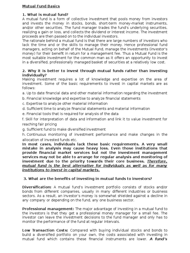 Mutual Fund Basics | PDF | Mutual Funds | Investor