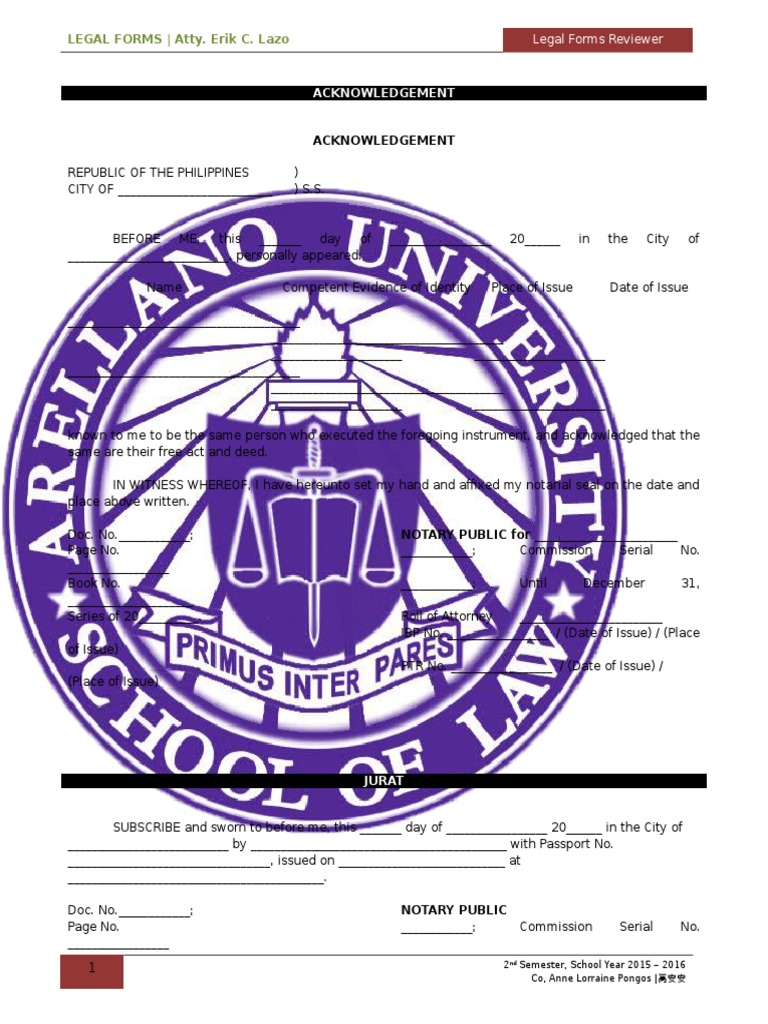 Legal Forms Reviewer by Atty. Lazo | PDF | Affidavit | Perjury