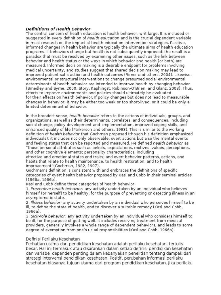 Definitions of Health Behavior | PDF