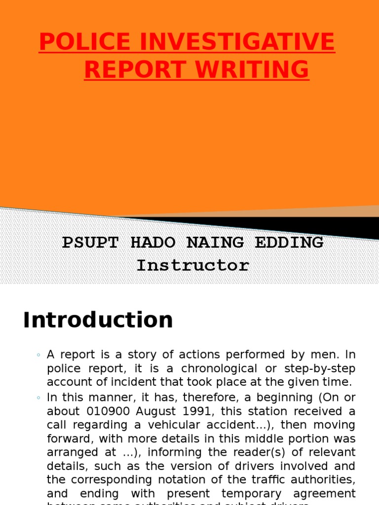 Police Report Writing-Lecture | PDF | Classified Information In The ...