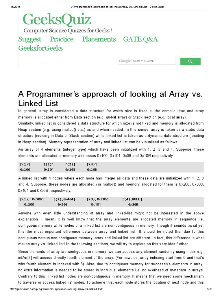 An Exploration Of Array And Linked List Implementations From A Programmers Perspective Pdf 