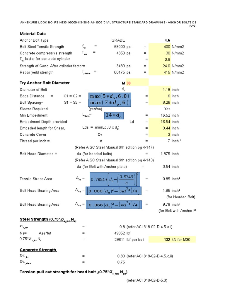 Anchor Bolt Calculation | PDF | Screw | Ultimate Tensile Strength
