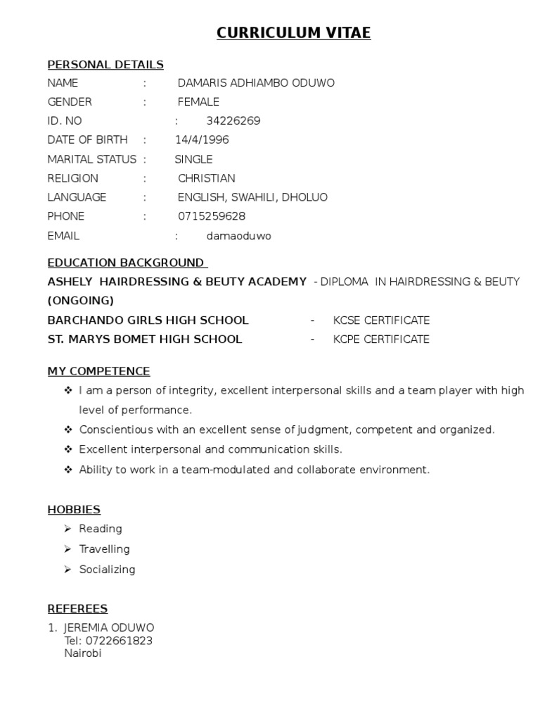 Curriculum Vitae: Personal Details | PDF