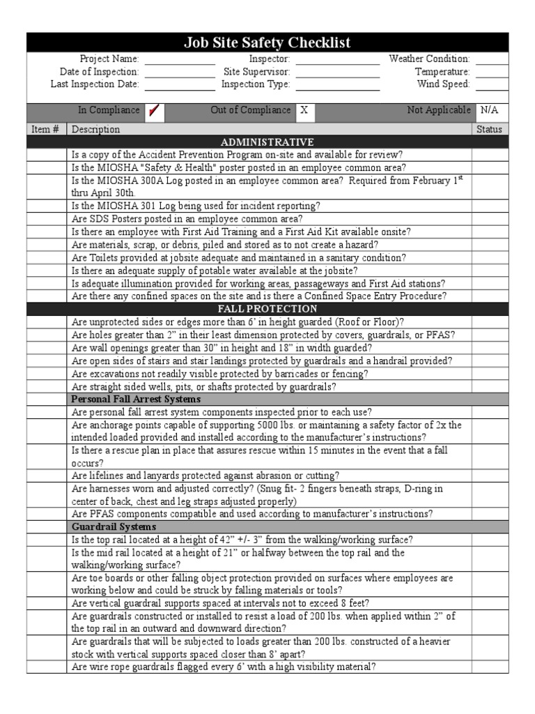 Job Site Safety Checklist | Download Free PDF | Scaffolding | Ladder