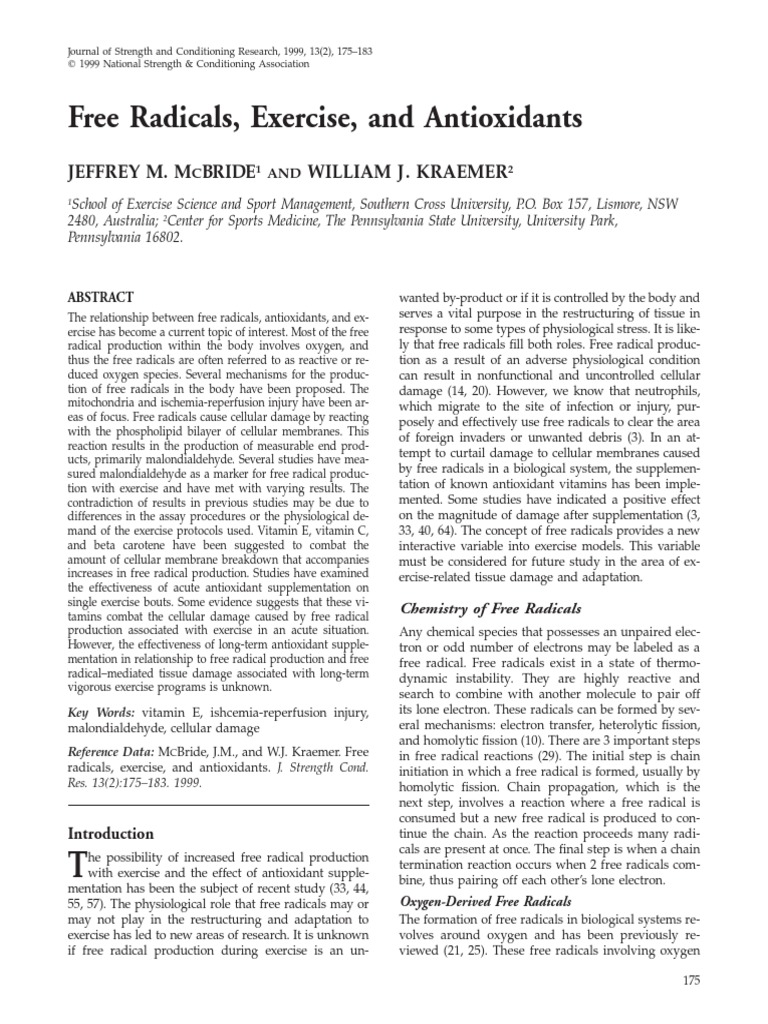 Free Radicals, Exercise, and Antioxidants | PDF | Vitamin E | Radical ...