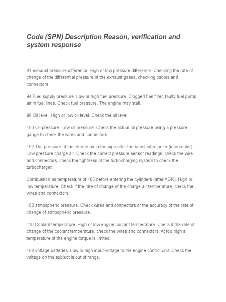 SPN Fault Codes Man Tgs | PDF | Turbocharger | Fuel Injection