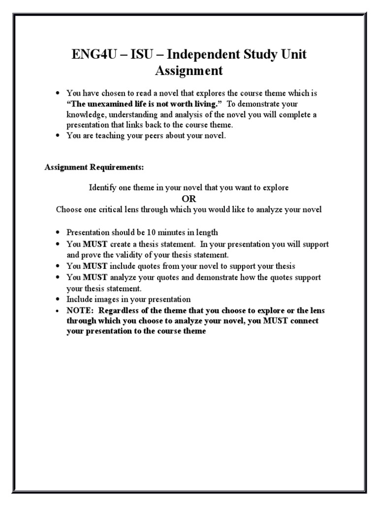 ENG4U - ISU - Independent Study Unit Assignment | PDF | Career & Growth ...