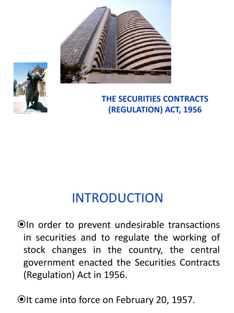 The Securities Contracts (Regulation) Act, 1956 | PDF