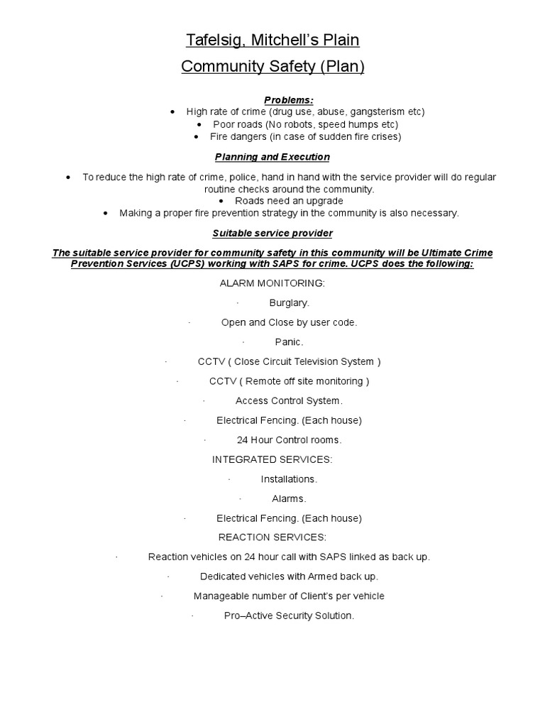 Tafelsig, Mitchell's Plain Community Safety (Plan) : Problems | PDF