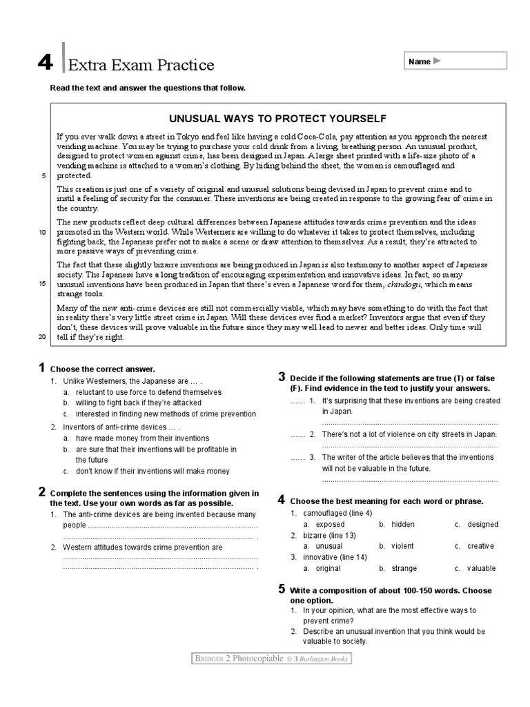 Extra Exam Practice: Unusual Ways To Protect Yourself | PDF | Invention | Japan