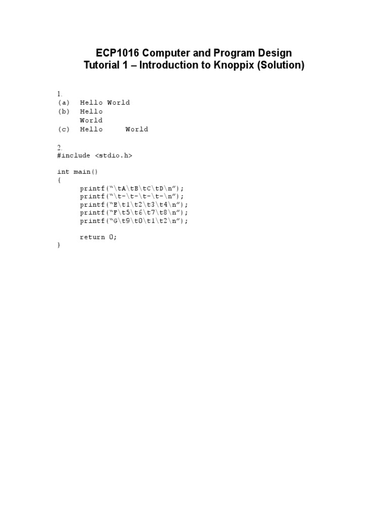 ECP1016 Computer and Program Design Tutorial 1 - Introduction To ...