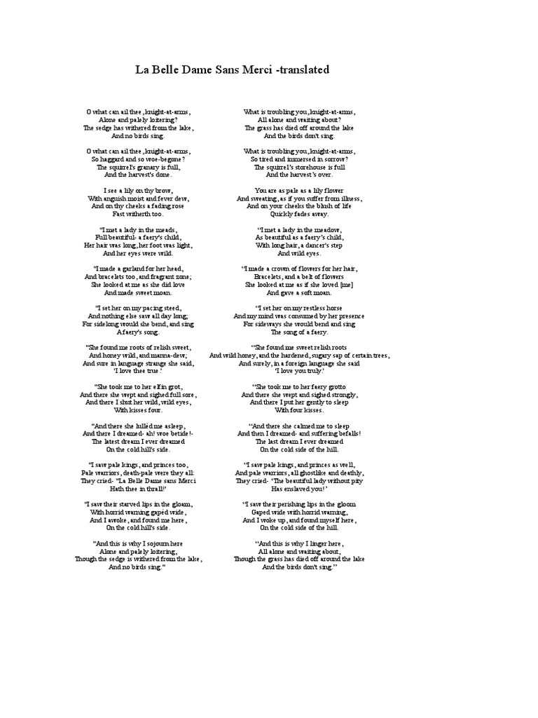 La Belle Dame Sans Merci Translation | Poetry