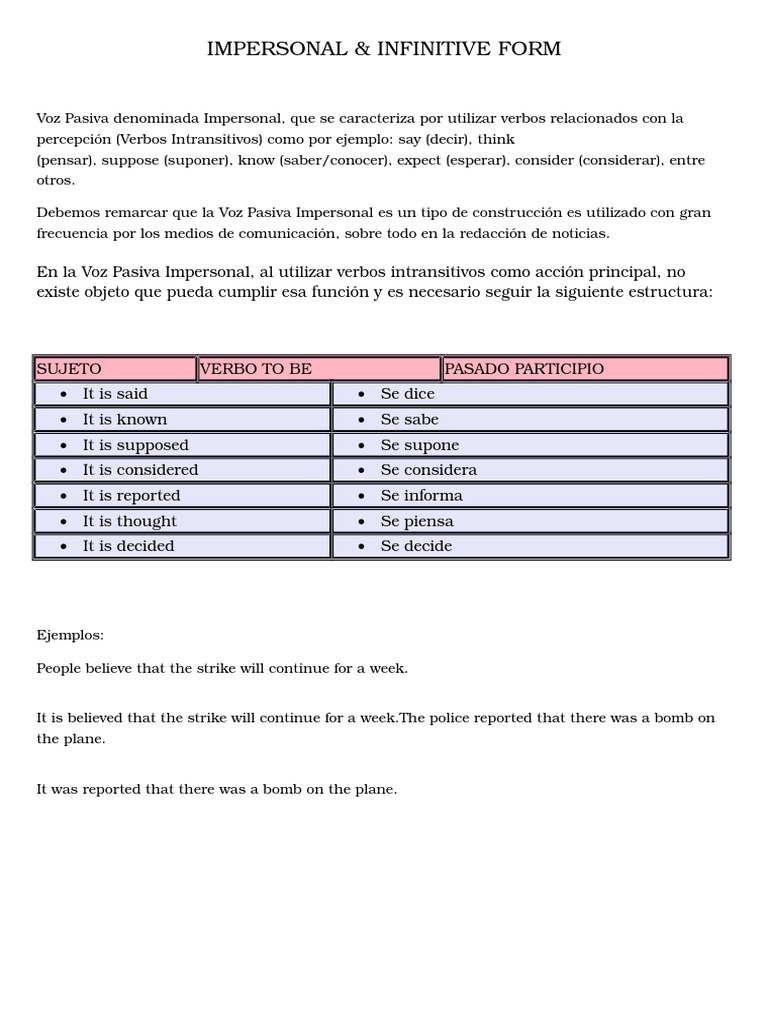 Impersonal& Infinitive | PDF