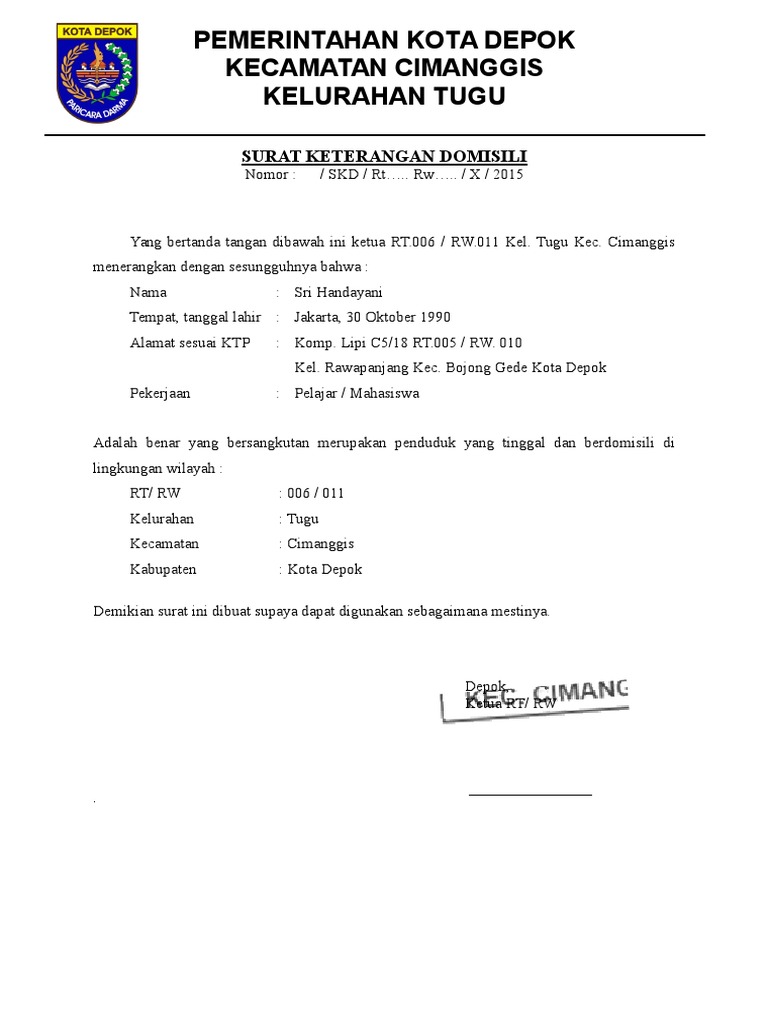 Surat Keterangan Domisili | PDF