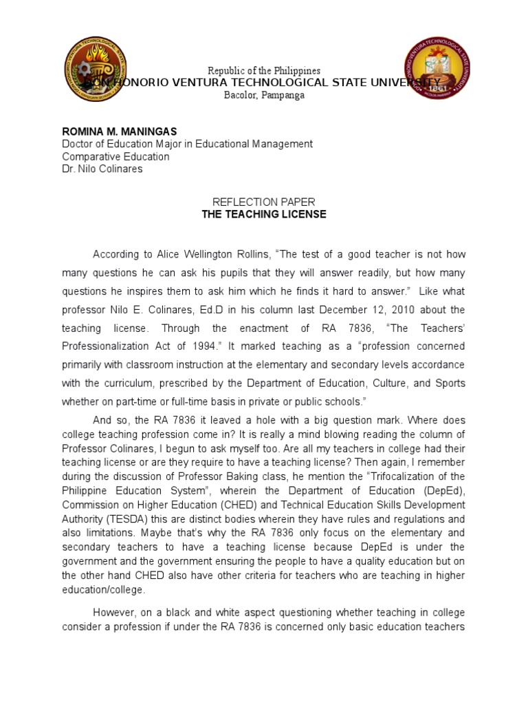 Reflection Paper #1 | PDF | Teachers | Sharing