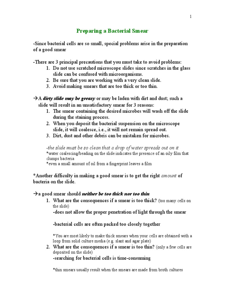 Bacterial Smear Preparation Guide | PDF | Staining | Mycobacterium
