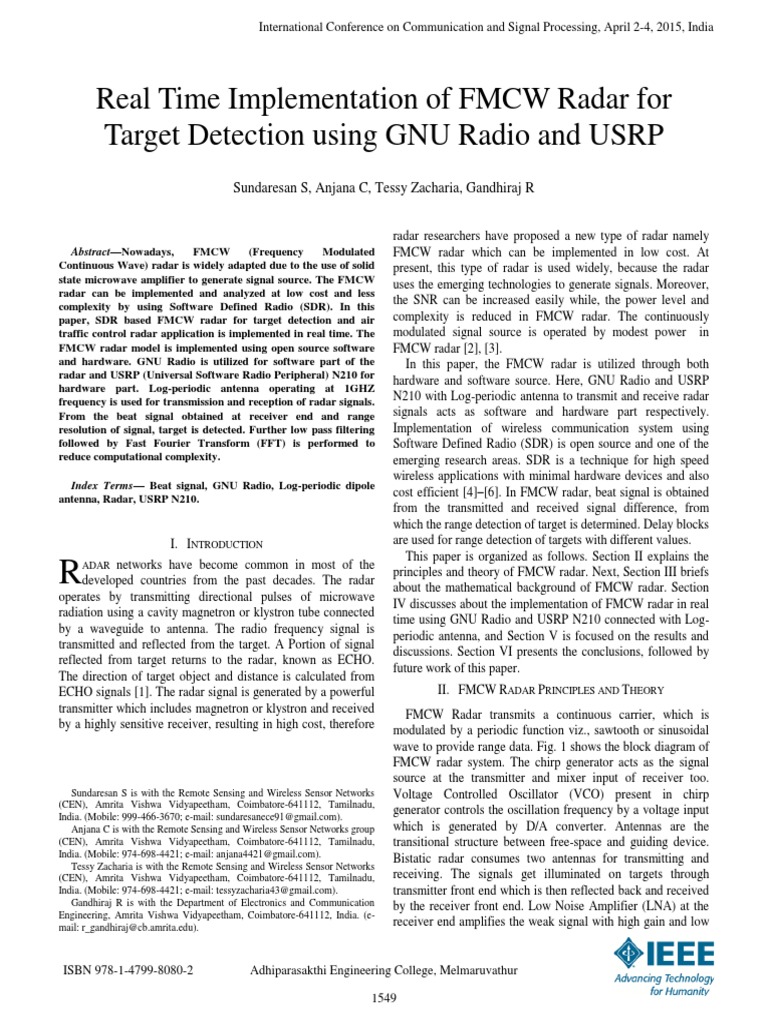 Real Time Implementation Of Fmcw Radar F Pdf Software Defined Radio Transmitter 