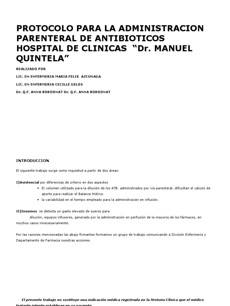 Protocolo de Dilución de ATB Parenterales | PDF | Medicamentos con receta | Terapia intravenosa