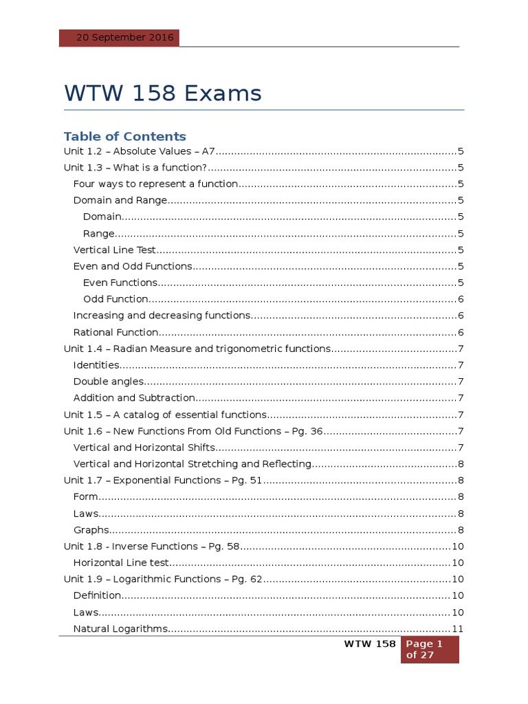 WTW 158 Exam Preparation | PDF | Maxima And Minima | Continuous Function