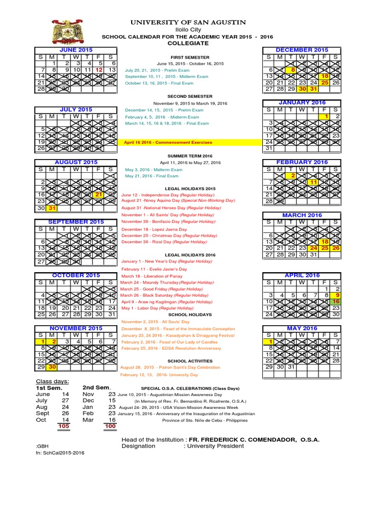 USA School Calendar AY '15-'16 | PDF