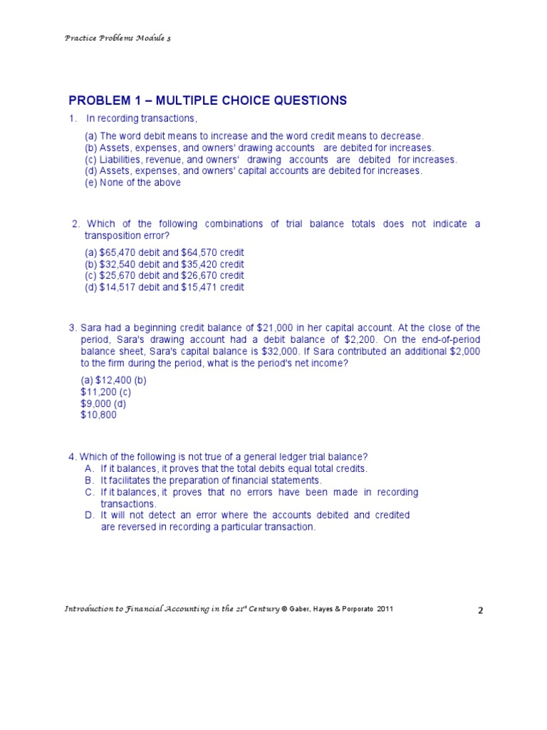 Module 3 Practice Problems | PDF | Debits And Credits | Expense