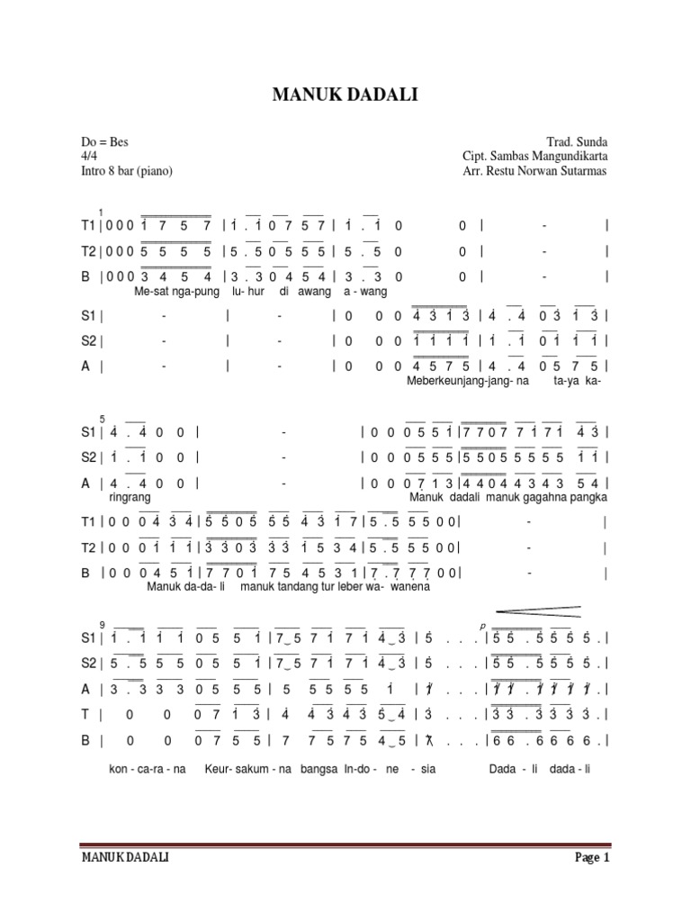 Partitur Satb Manuk Dadali PDF | PDF