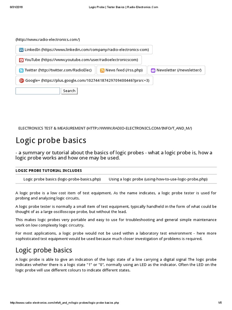 Logic Probe Basics and Usage Guide | PDF | Electronic Circuits ...